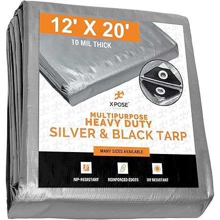 Heavy Duty Poly Tarp - 12' x 20' - 10 Mil Thick Waterproof, UV Blocking ...