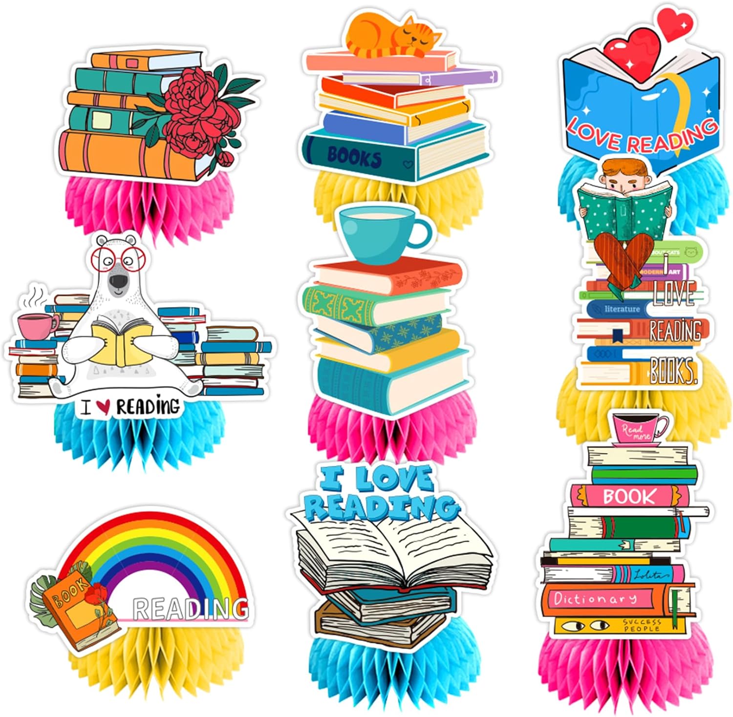 Amazon.com: 9 PCS Book Honeycomb Centerpieces Table Decorations Books ...