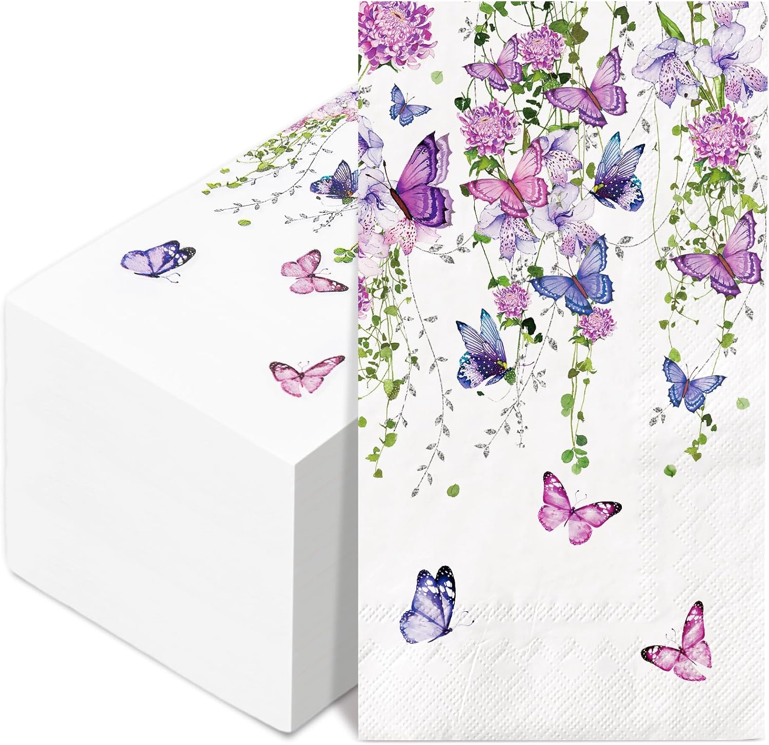 Amazon.com: 80 Pcs Purple Butterfly Floral Guest Napkins Spring ...