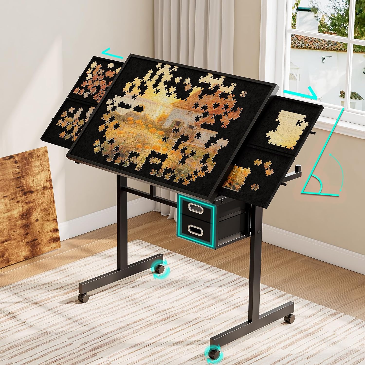 Amazon.com: Doeqkue 1000-Piece Puzzle Table with Storage – 4 Trays & 2 ...