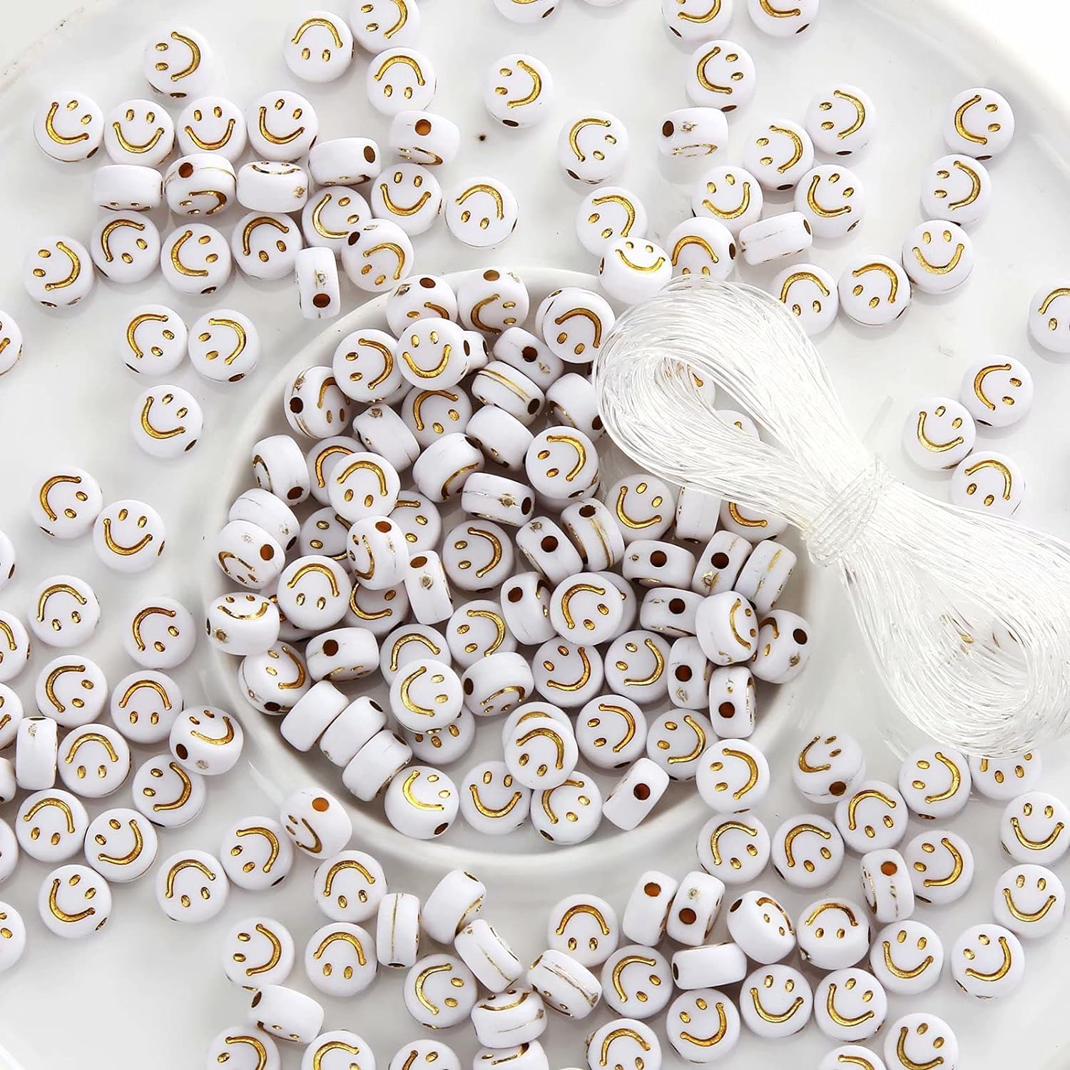 Amazon.com: 300Pcs Acrylic Smile Face Beads White Gold Color 7mm Round ...