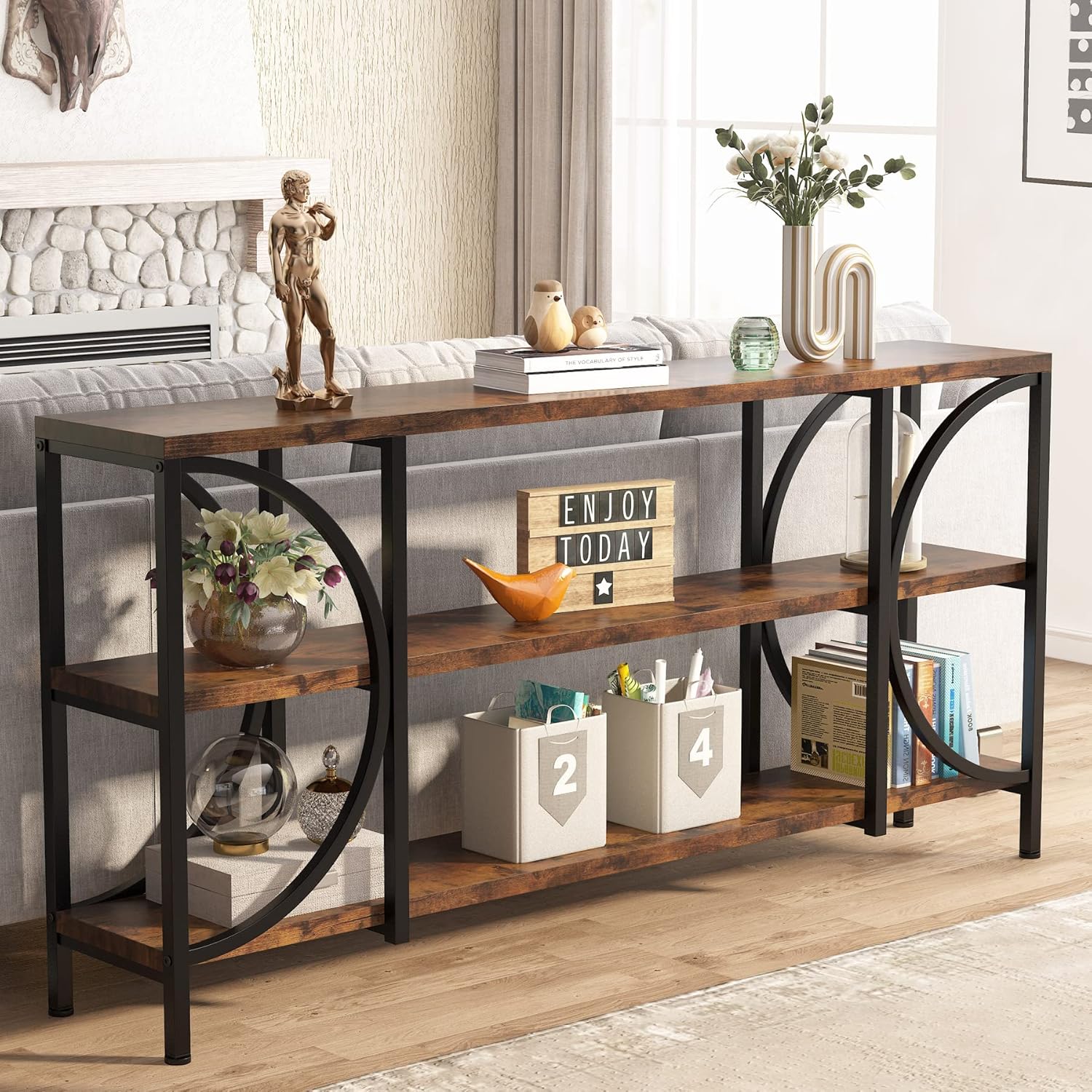 Amazon.com: Tribesigns 70.9 Inch Extra Long Sofa Table, 3 Tier Narrow ...