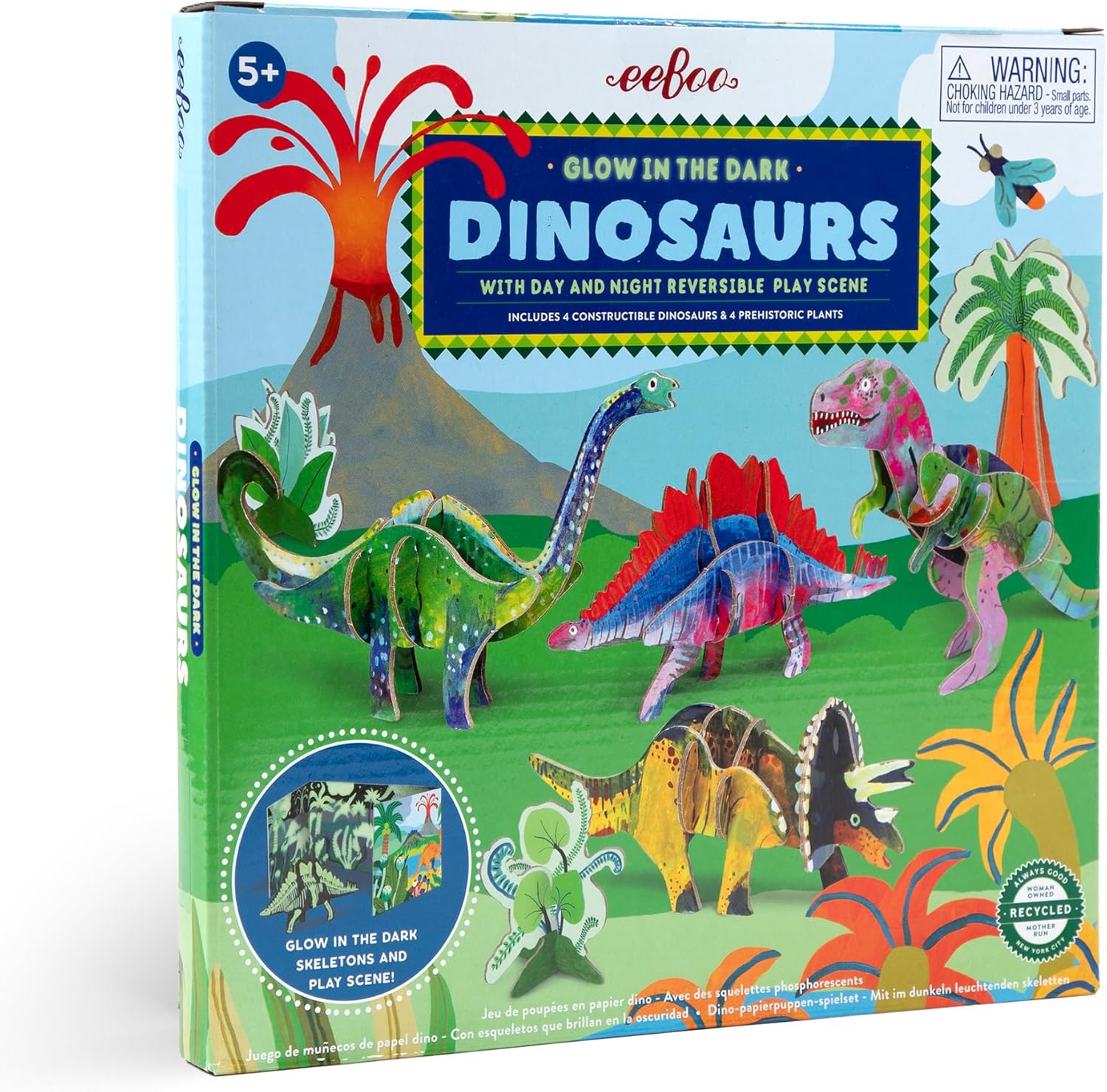 Amazon.com: eeBoo: Dino 3D Glow-in-The-Dark - Includes 4 Constructible ...