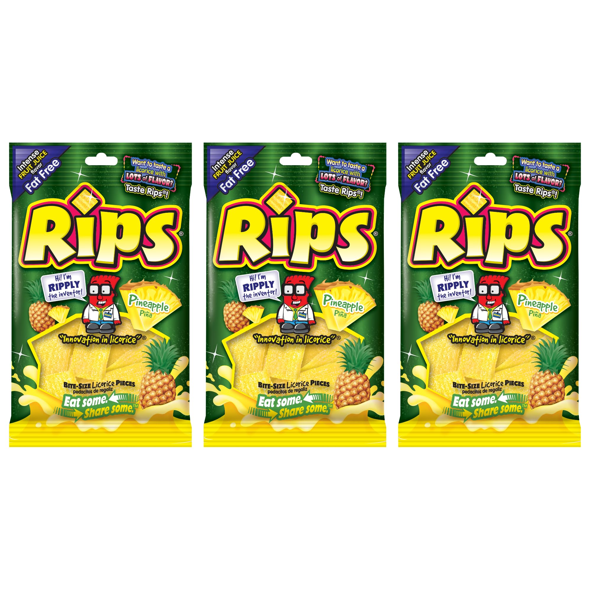 Amazon.com : Rips Bites Pineapple 4 Ounce Bag, Pack Of 3, Bite-Size ...