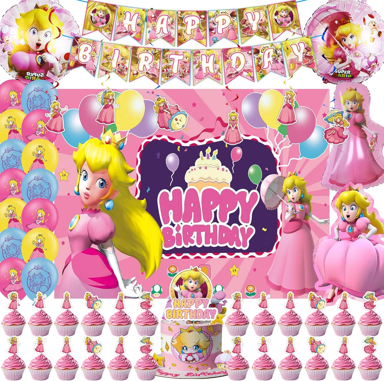 Amazon.com: Princess Peach Birthday Decorations, Princess Peach Party ...