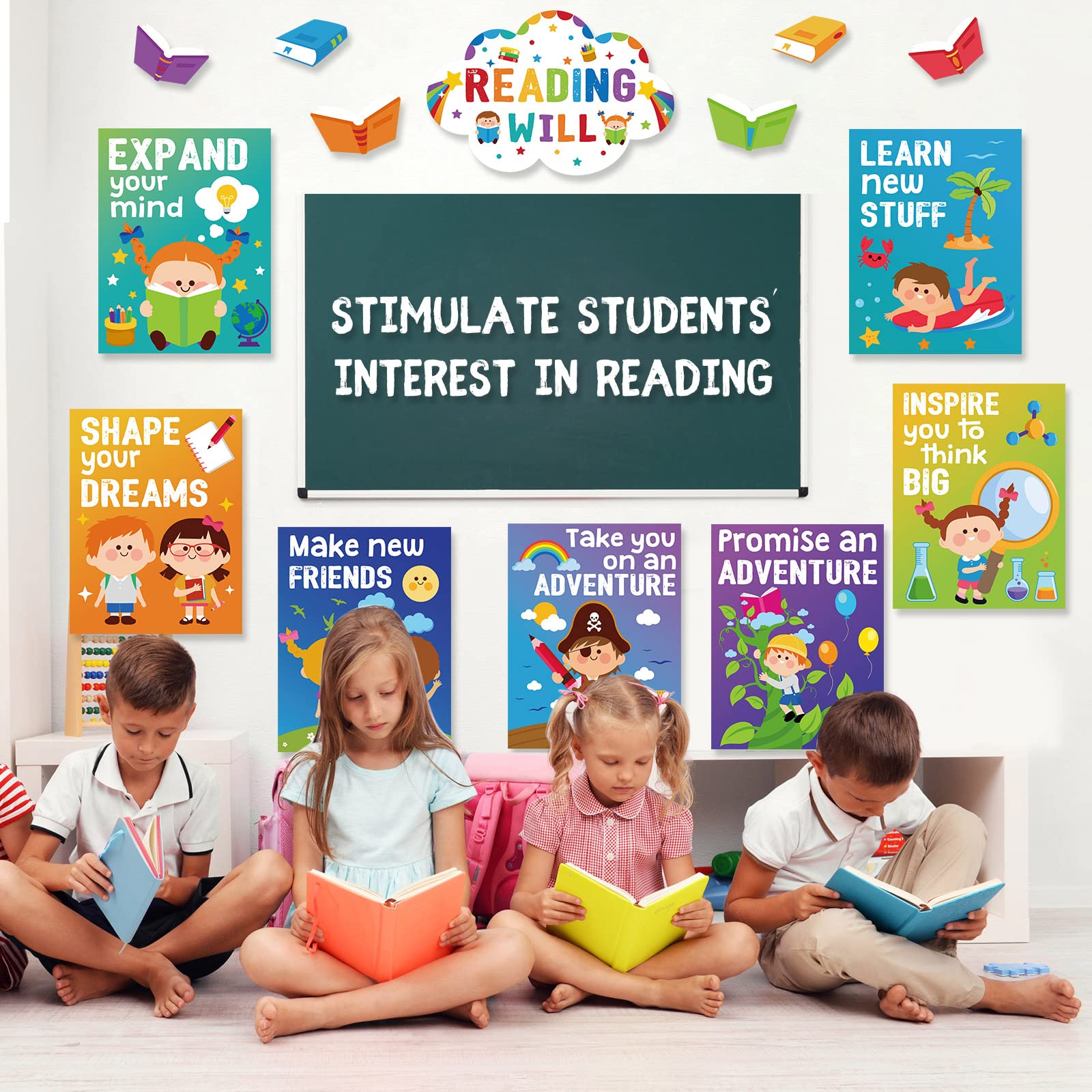Snapklik.com : 10 Pcs Classroom Reading Will Banner And Poster 11.8 X 9 ...
