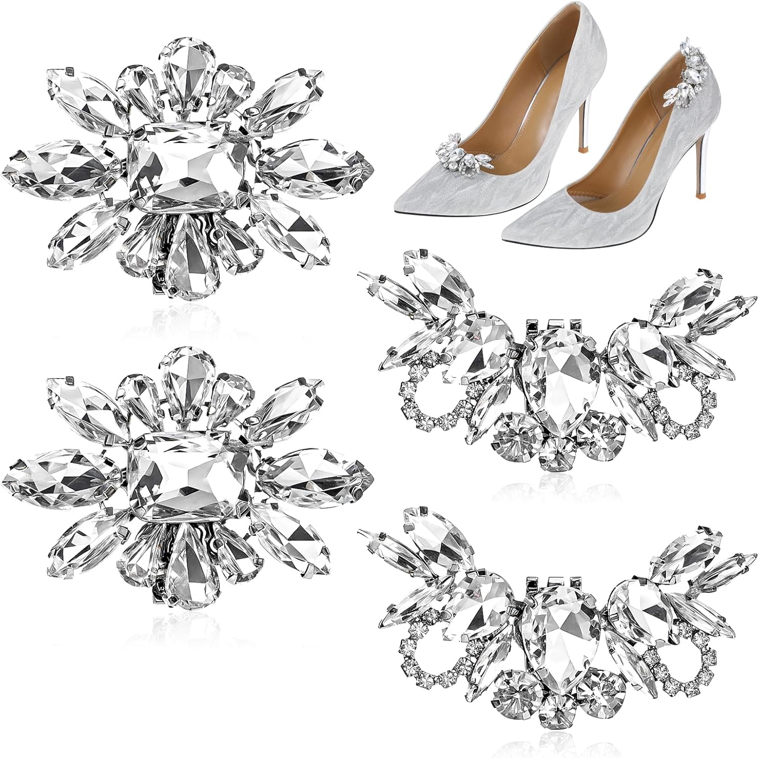 Amazon.com: 4 Pcs Rhinestone Wedding Shoe Clips, Elegant Rhinestone ...