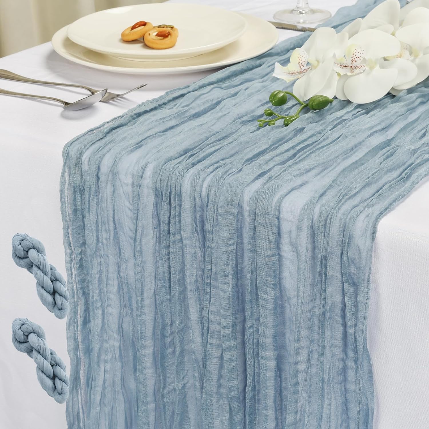 Amazon.com: NESCCI 2 PCS Dusty Blue Table Runner,Rustic Boho ...