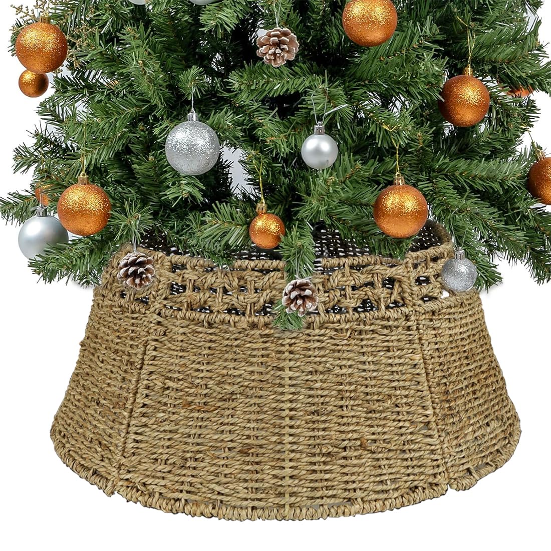 Amazon.com: Farmhouse Christmas Tree Collar, Rattan Xmas Tree Collar ...