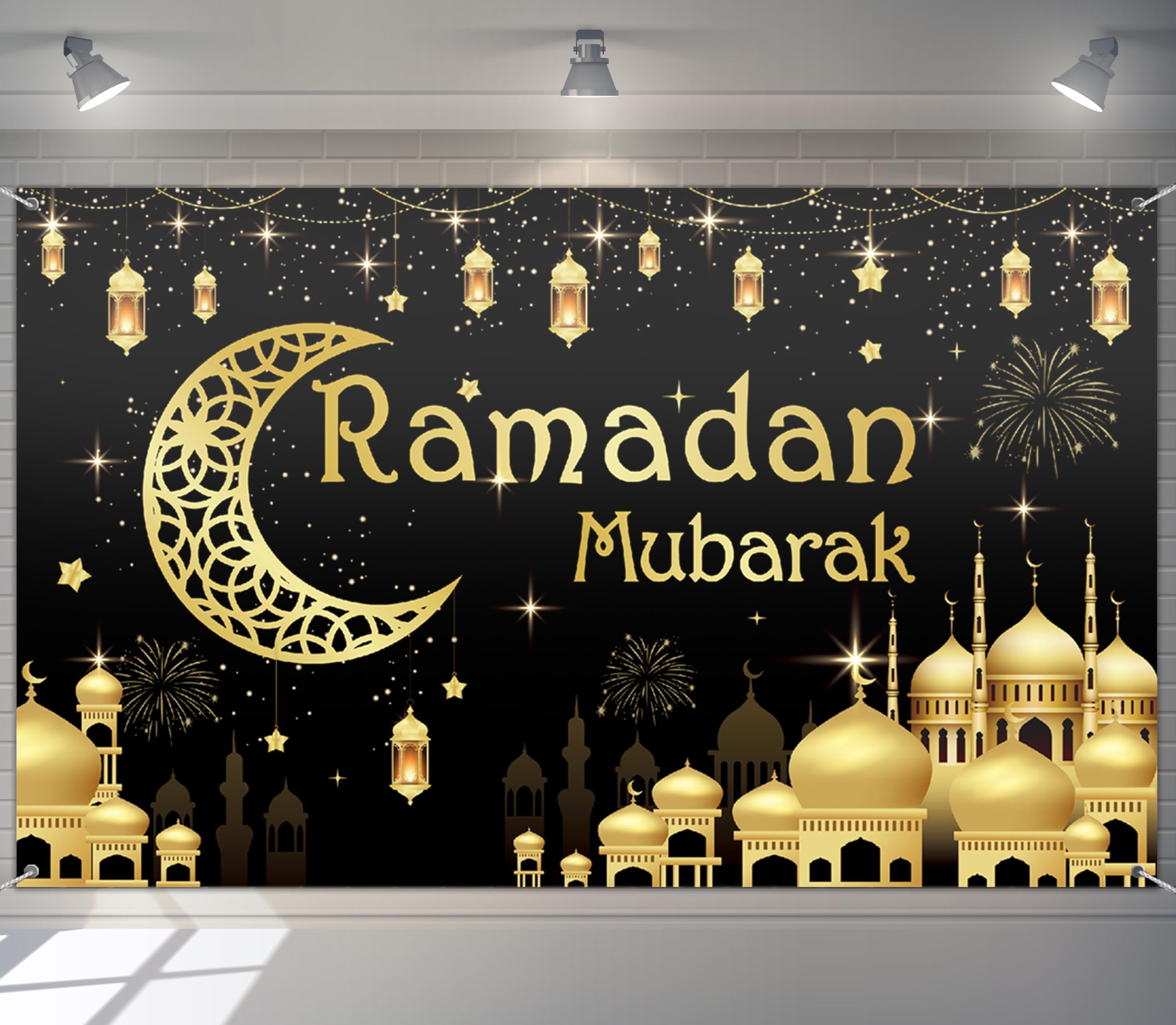 Amazon.com : Pattivava Ramadan Mubarak Party Backdrop Decorations Black ...