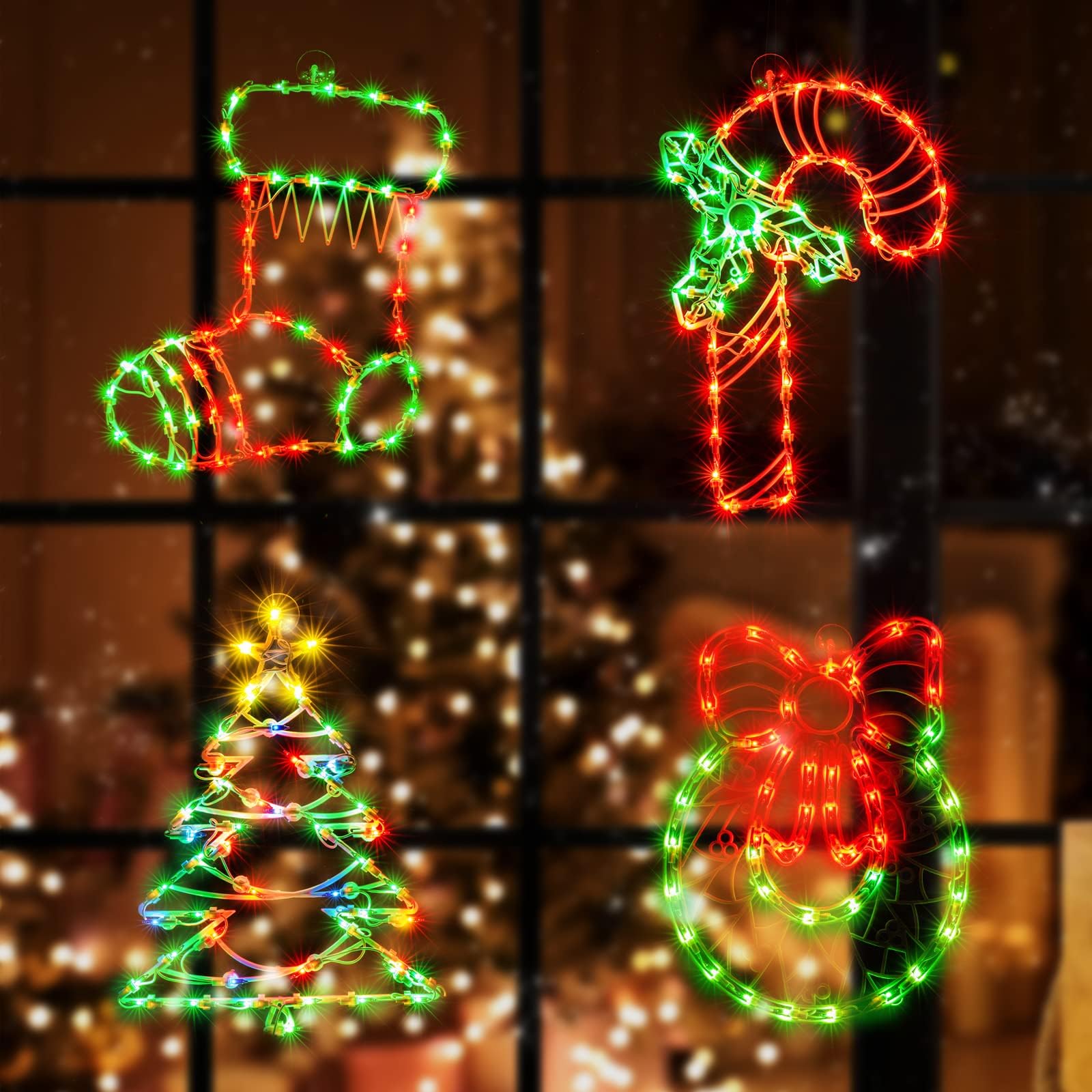 Amazon.com : JUSTPRO 2 PCS 100 Lights Lighted Christmas Window ...