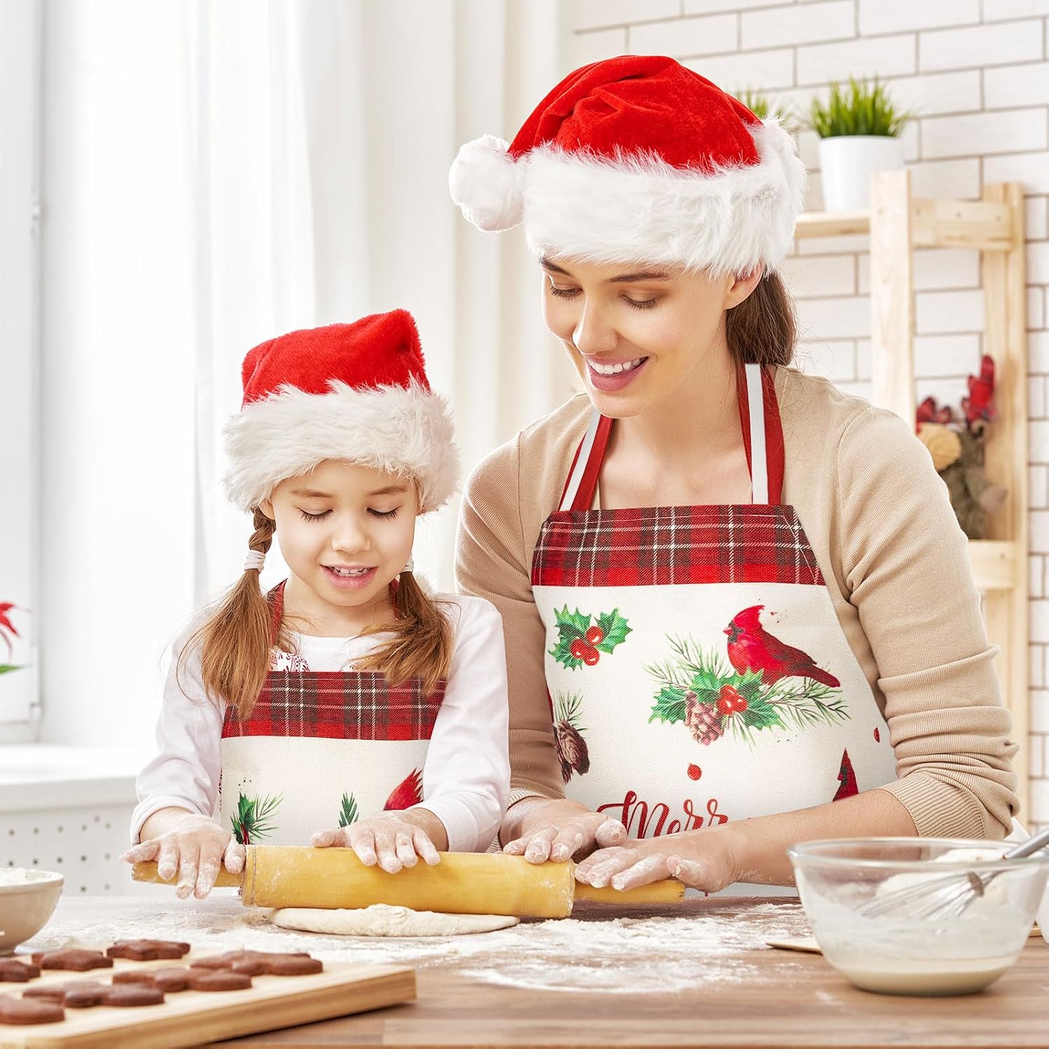 AnyDesign – Delantales de Navidad con diseño de pájaro rojo, ajustables ...