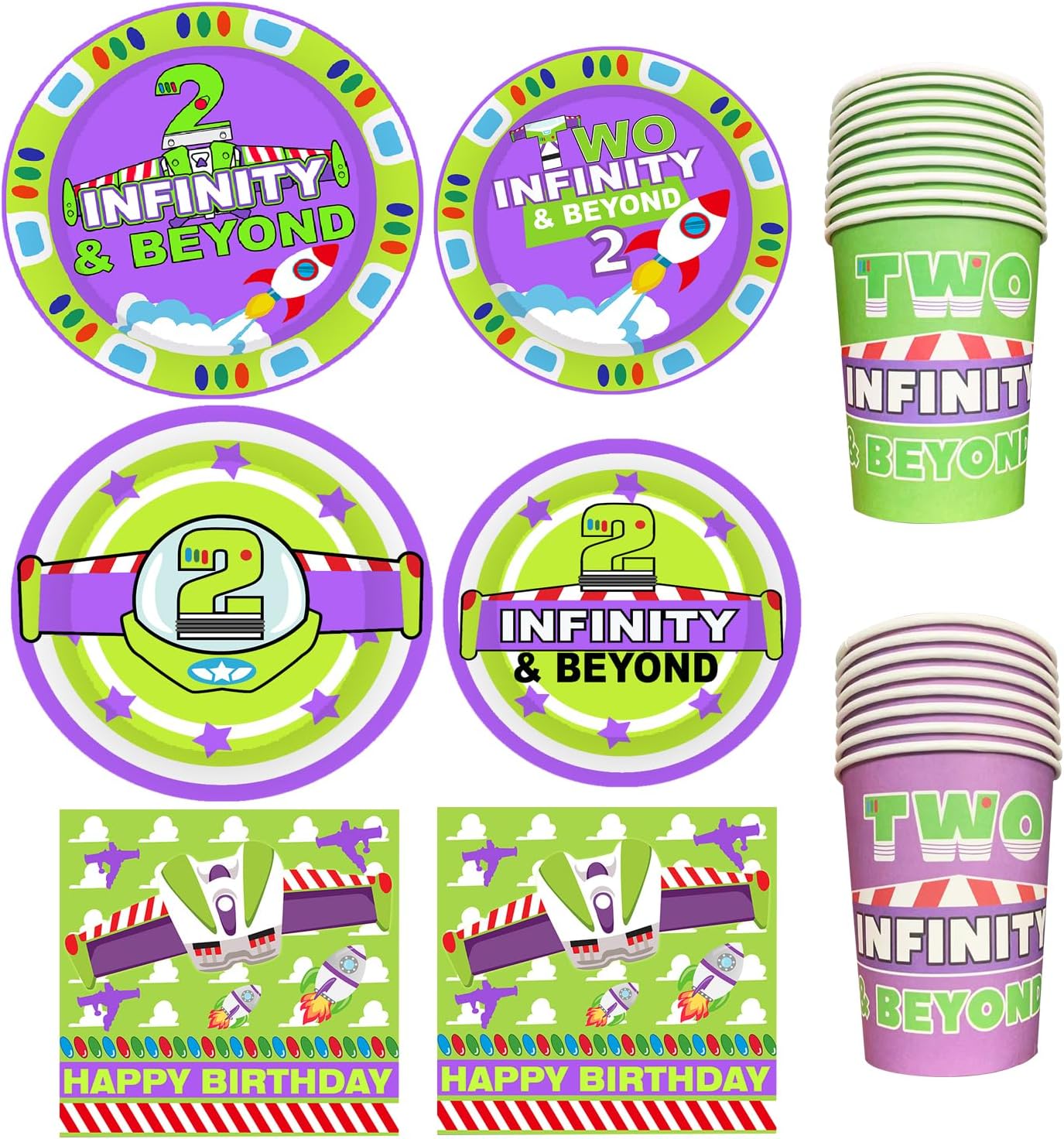 Amazon.com: Two infinity and Beyond Birthday Paper Plates Cups and ...