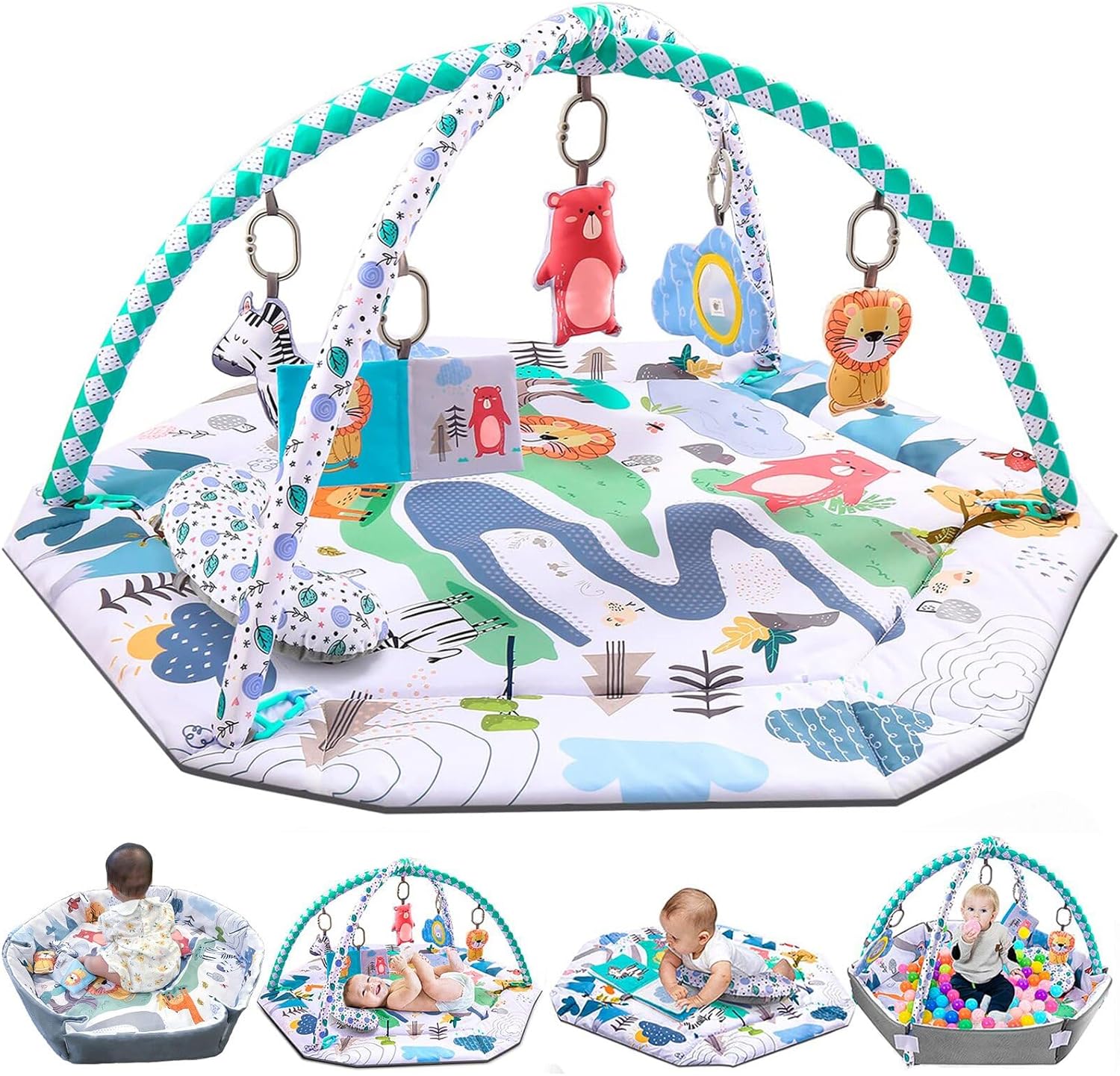 Baby Gym Play Mat, Bellababy 10-in-1 Baby Gym Activity Play Mat & Ball ...
