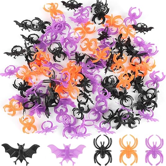 Amazon.com: CCINEE 100pcs Spider Rings Bat Rings Plastic Halloween ...