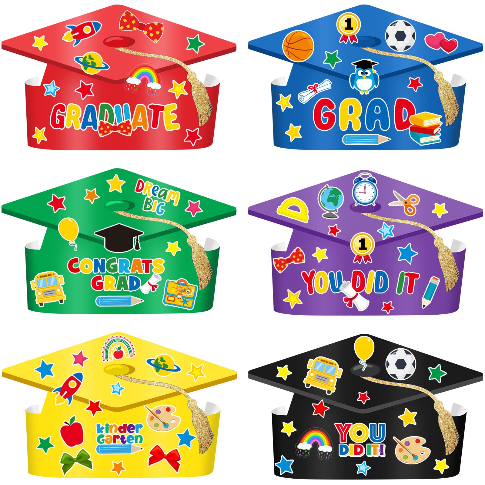 Buy Yisong Kindergarten Graduation Cap Headbands and Stickers Set, 30 ...