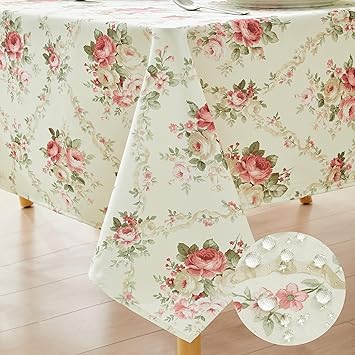 Amazon.com: Vintage Floral Rectangle Tablecloth Shabby Chic Flower ...