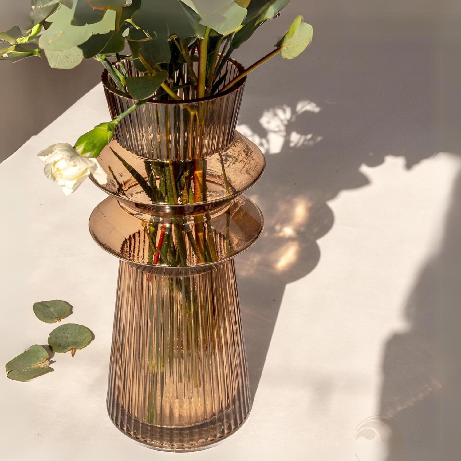 Amazon.com: PoshCove 10 Inch Brown Glass Vases for Flowers | Hand Blown ...