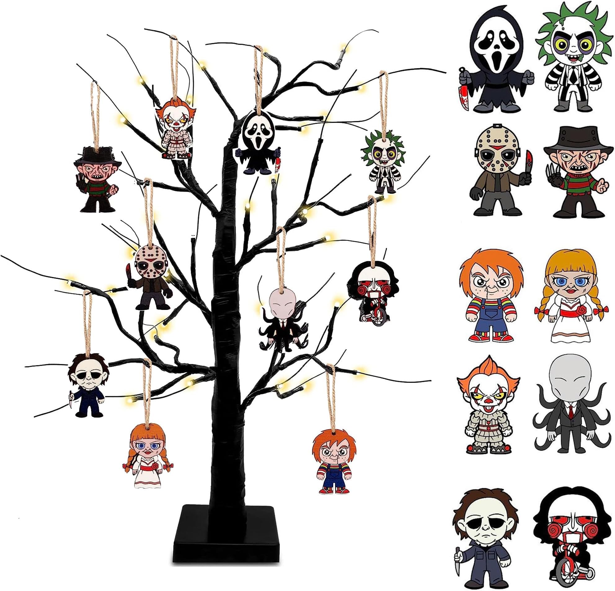 Amazon.com: BIGSPINACH Horror Movies Tree Ornaments - Pack of 10 Wooden ...
