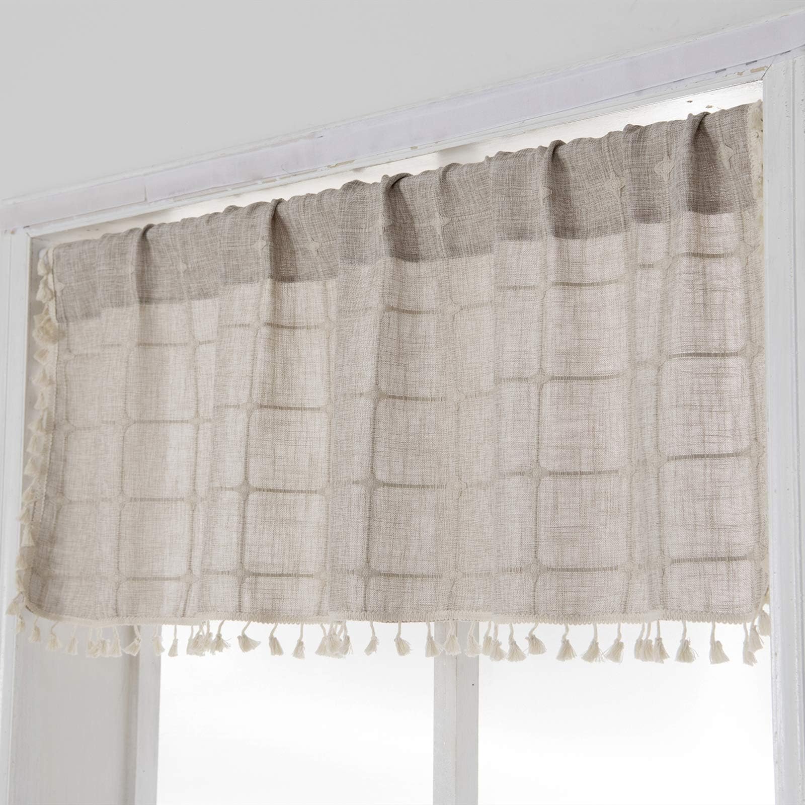 Amazon.com: 2 Pack Faux Linen Tassel Kitchen Valances for Windows ...