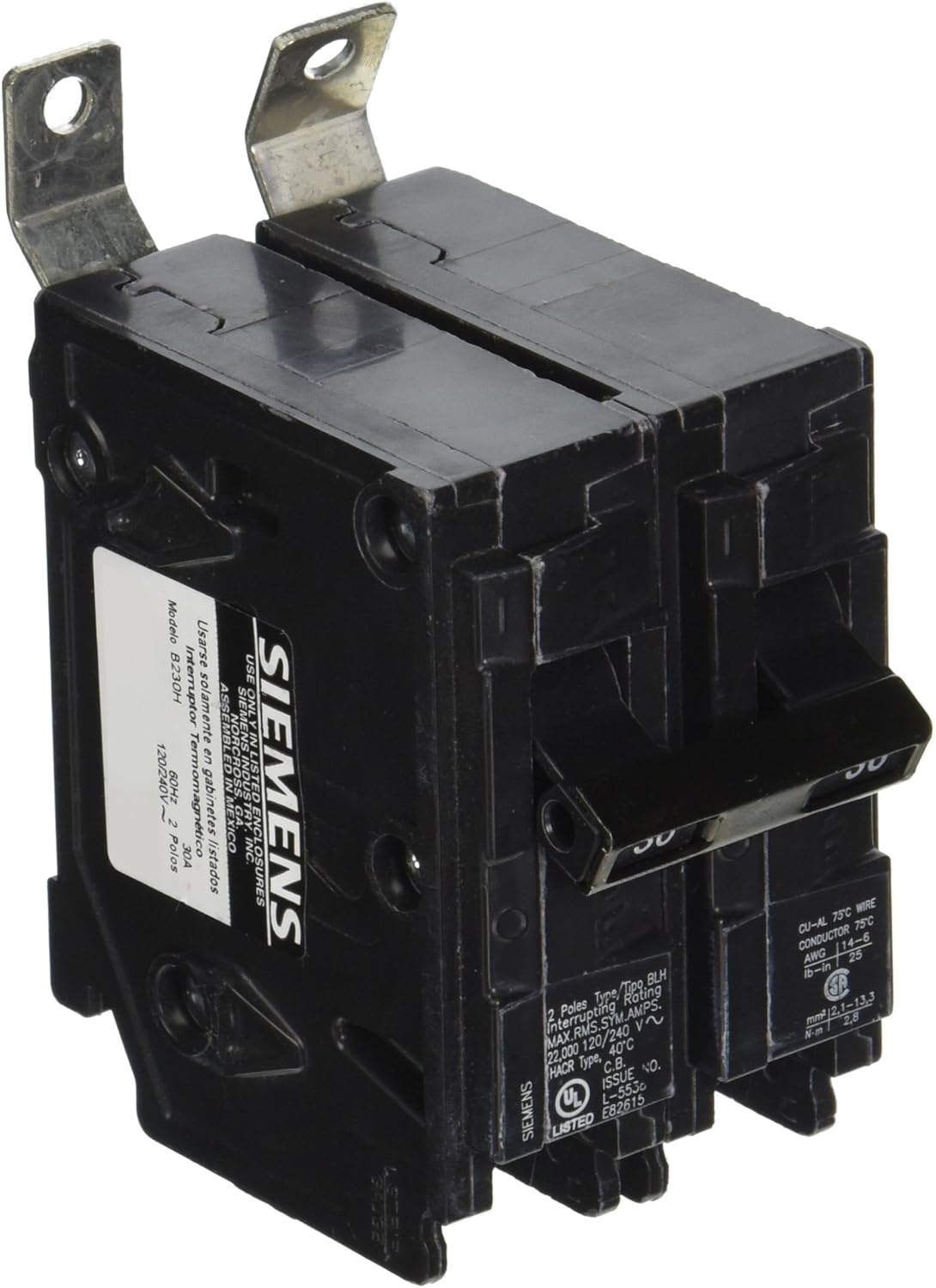SIEMENS B230H 30-Amp Double Pole 120/240-Volt 22KAIC Bolt in Breaker ...