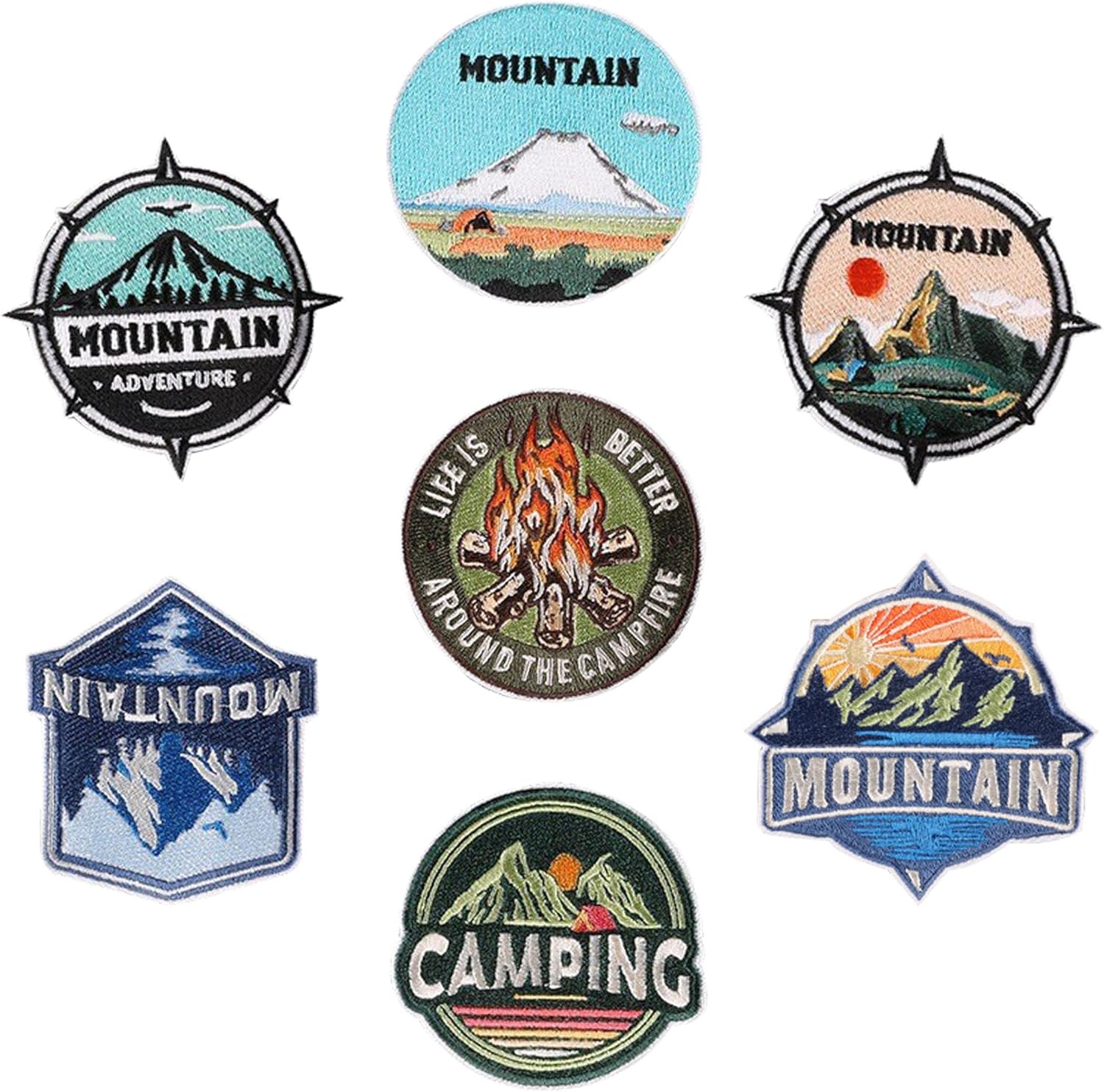 Attuslla Patch Embroidered, 7 PCS Landscape Iron on Applique Mountain ...