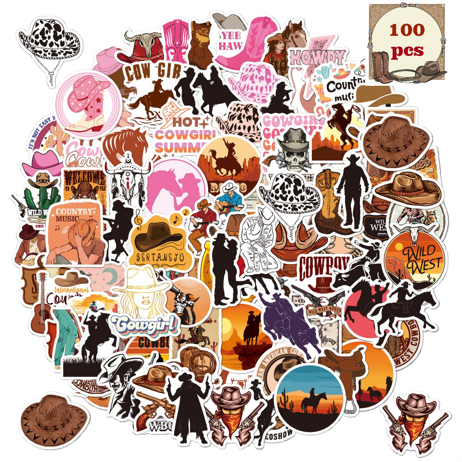 Amazon.com: Cowboy Stickers Cowgirl Stickers Combo 100PCS, Valentine's ...