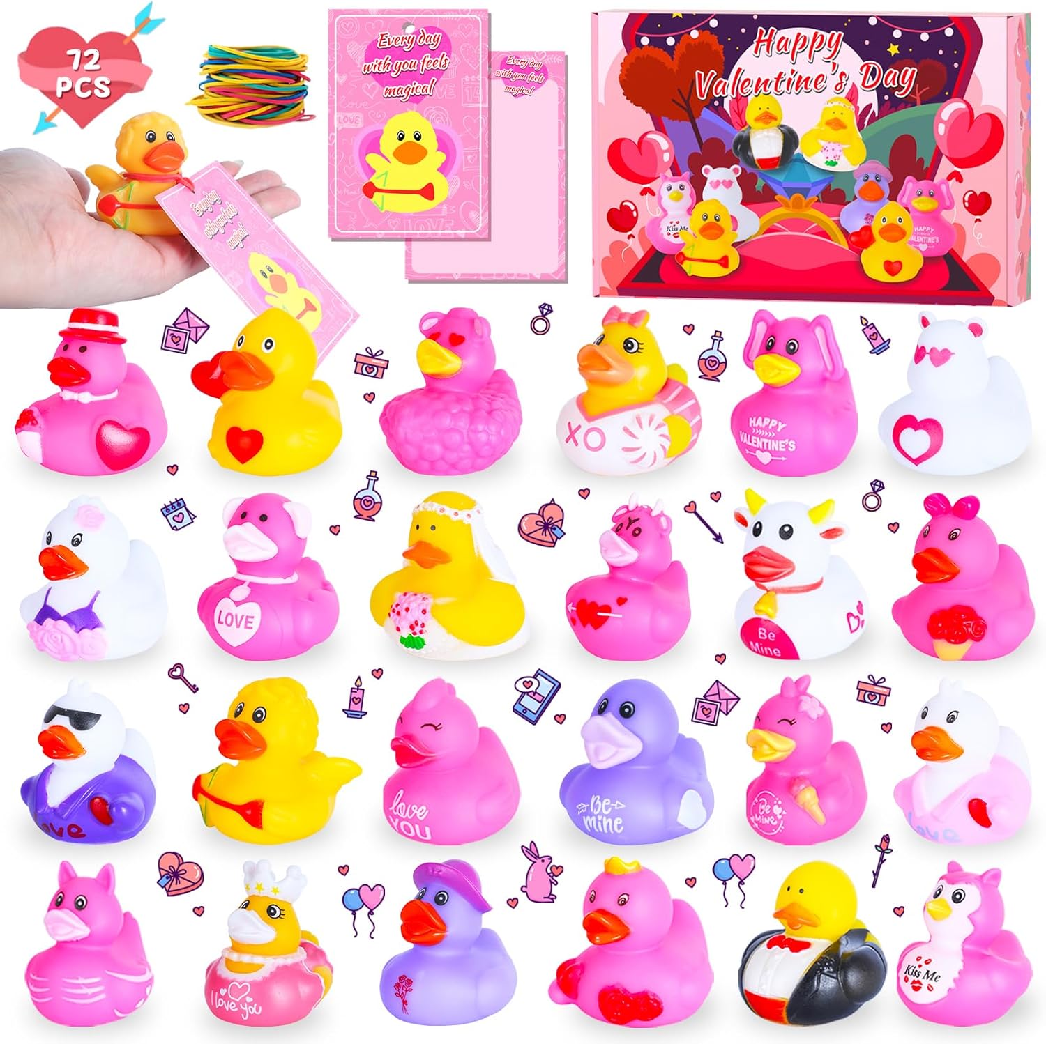 Amazon.com: 24 Pcs Valentine Rubber Ducks, Mini Valentine Ducks with ...