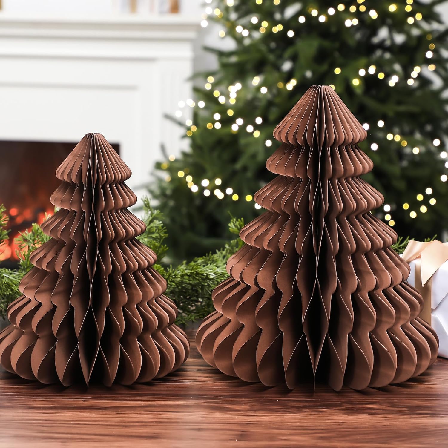 Amazon.com: Spiareal 2 Pcs Brown Paper Christmas Trees 10, 12 Inch 3D ...