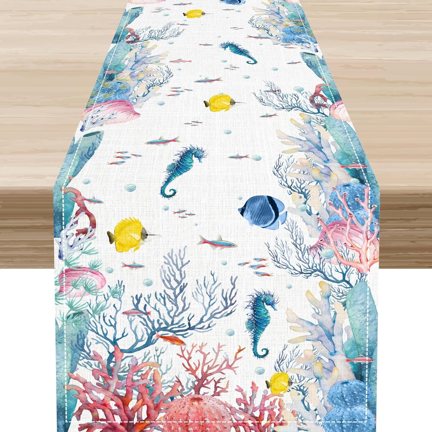Amazon.com: Nautical Table Runner, Summer Coastal Starfish Seahorse ...