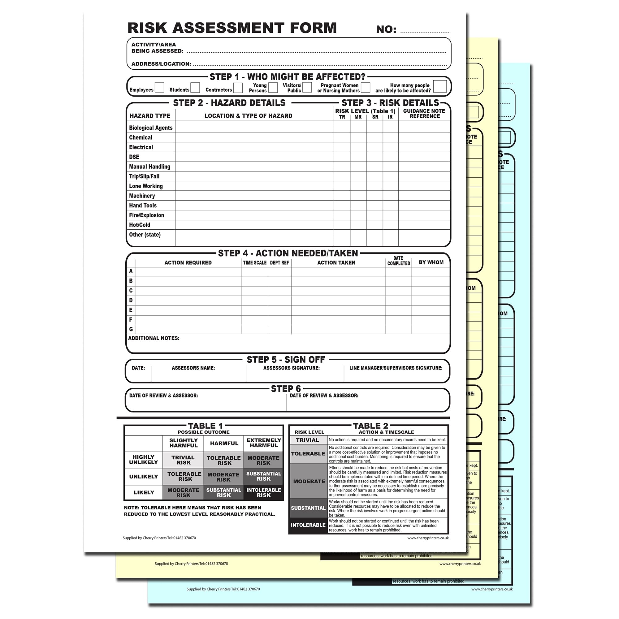 Cherry Carbonless NCR Risk Assessment Form Triplicate Book A4 50 sets ...