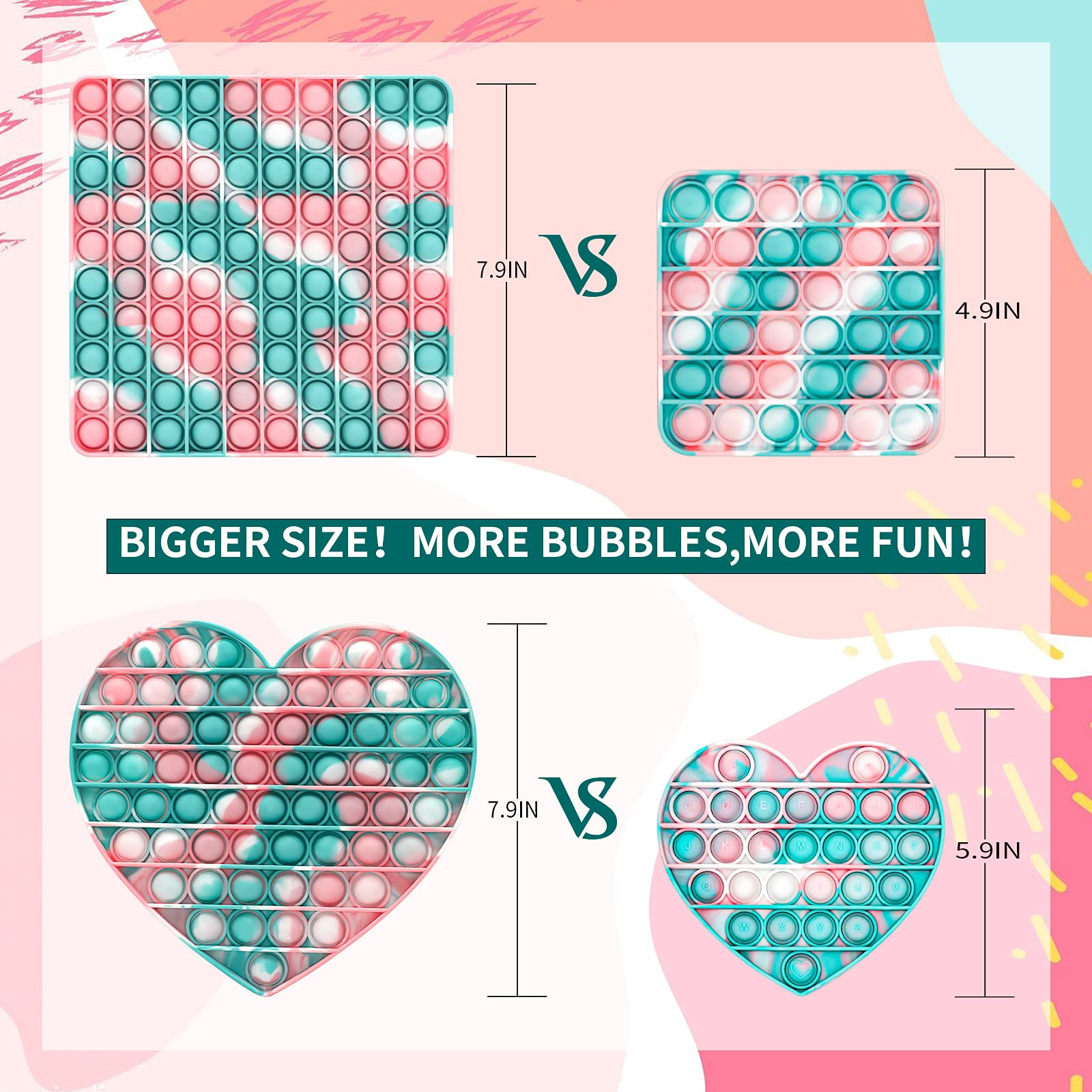 100 63 Bubbles Push Popping Bubble Sensory Fidget Toys,7.9inch Jumbo ...