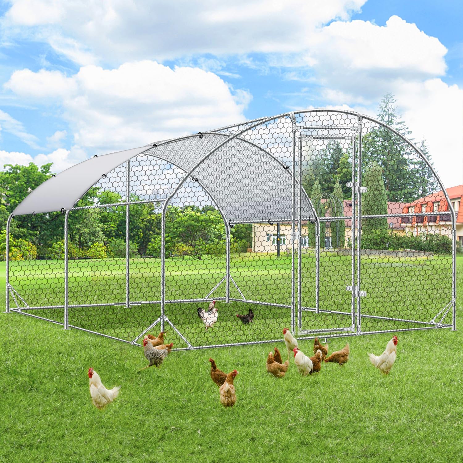 Amazon.com: Esricht Round-Top Chicken Coop Run, Effectively Prevents ...