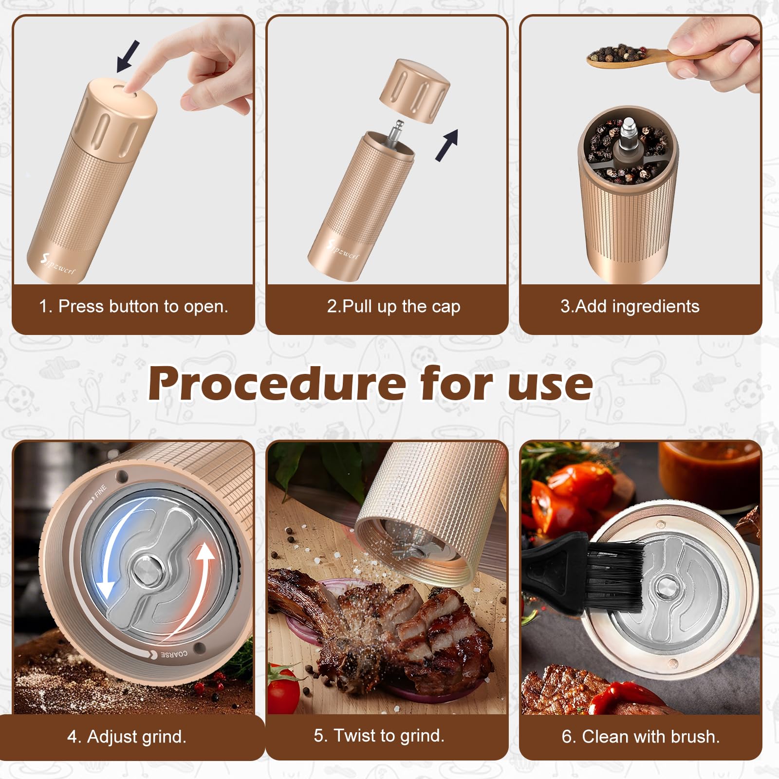 Black Peppercorns Professional Pepper Grinder - High Speed Aluminum ...