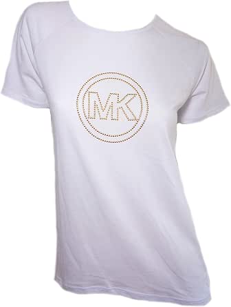 Amazon.com: Michael Kors Womens White Short Sleeve T Shirt MK Gold ...