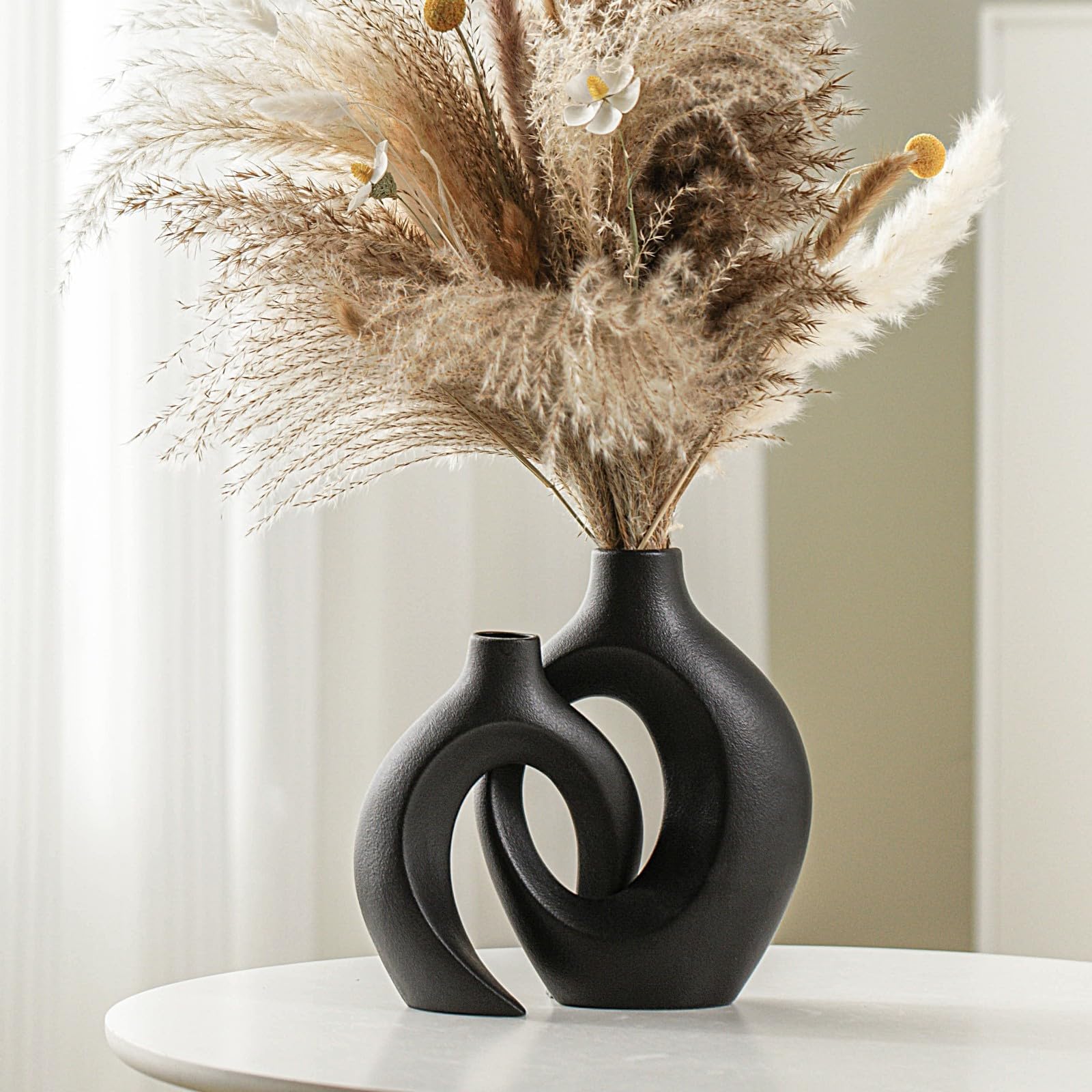 Amazon.com: Octdays Black Gold Ceramic Vase: Modern Boho Donut Vase Set ...