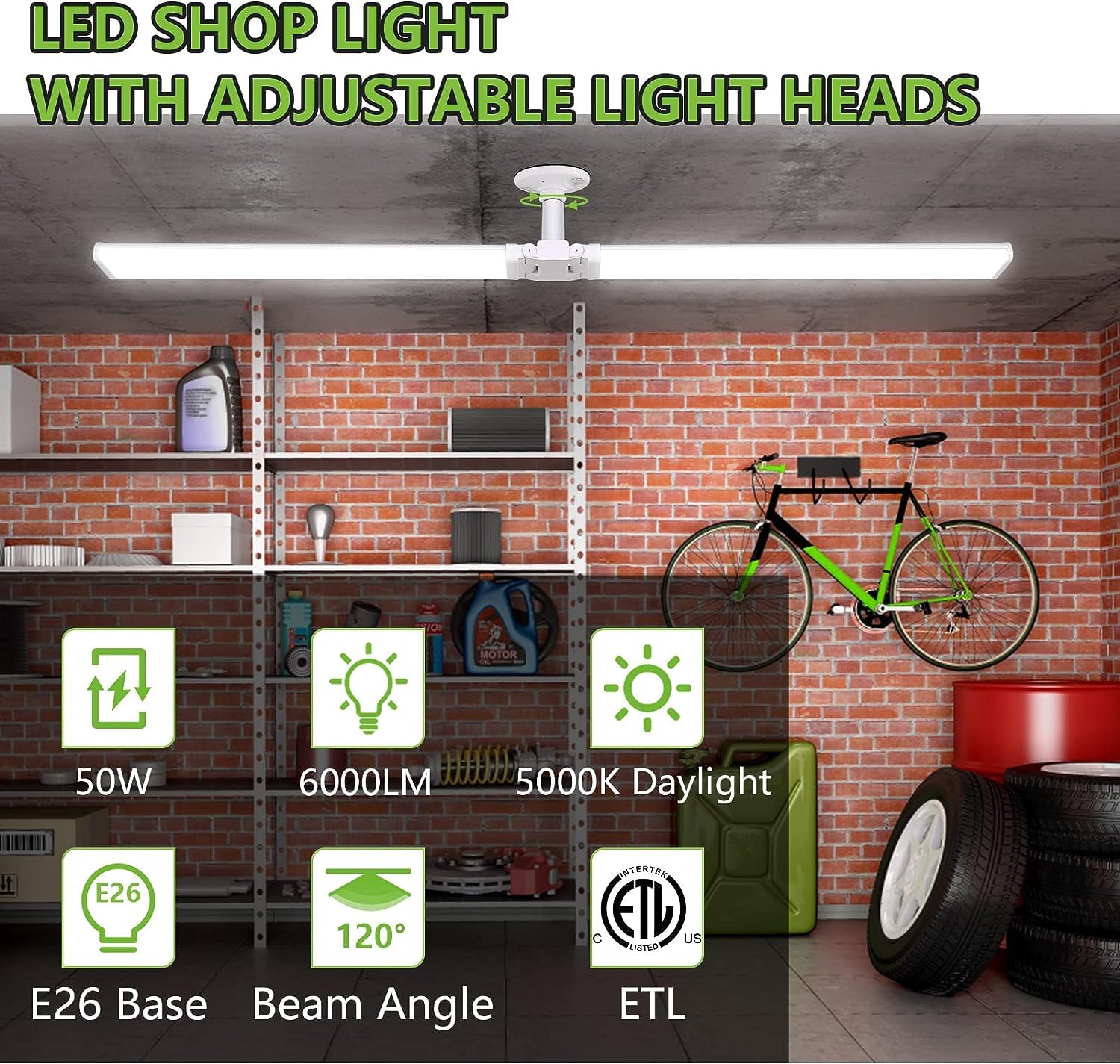 2 Pack 4FT LED Shop Light, Deformable LED Shop Light, E26 Base Easy ...