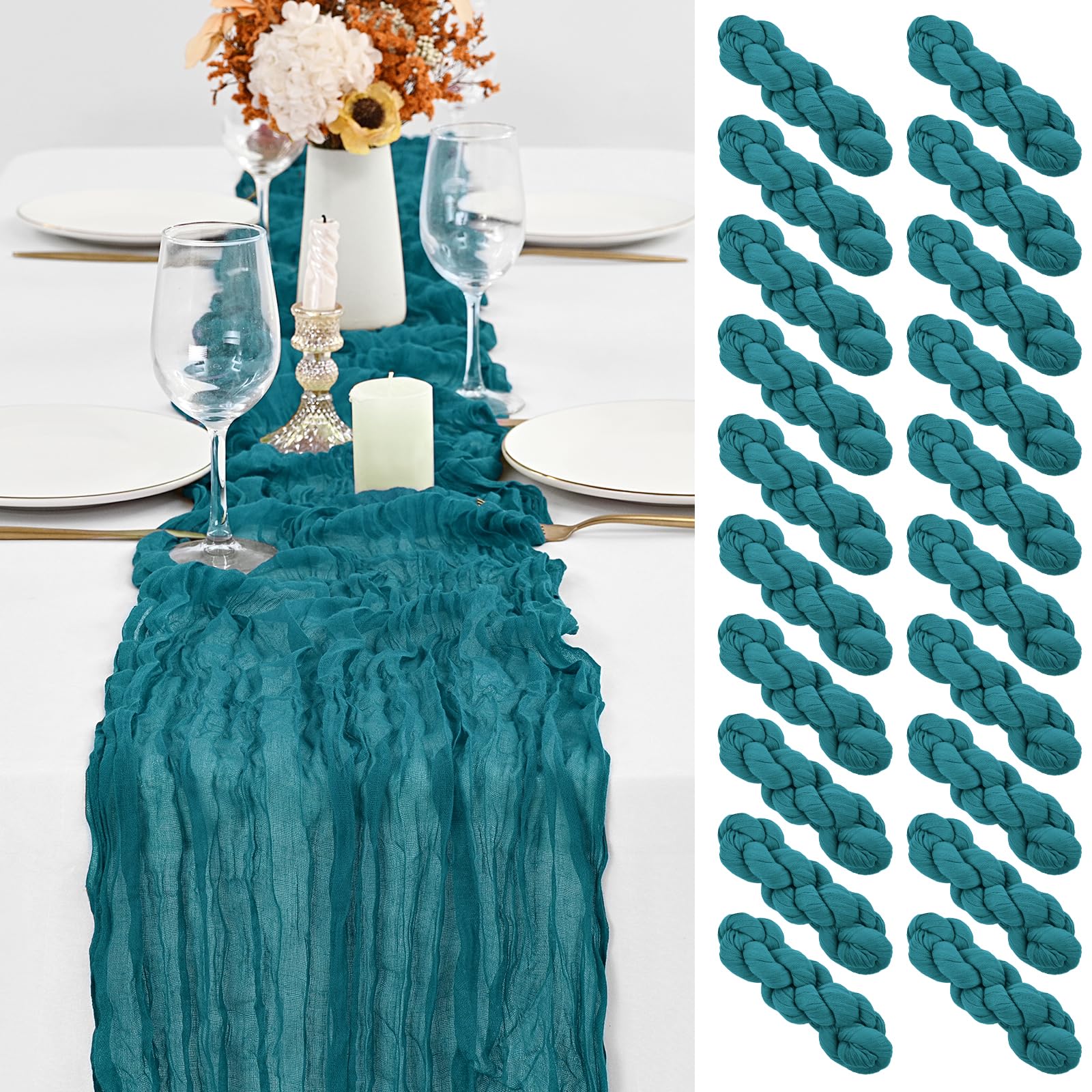 Amazon.com: 20 Pack Teal Table Runner 10Ft Cheesecloth Table Runner ...