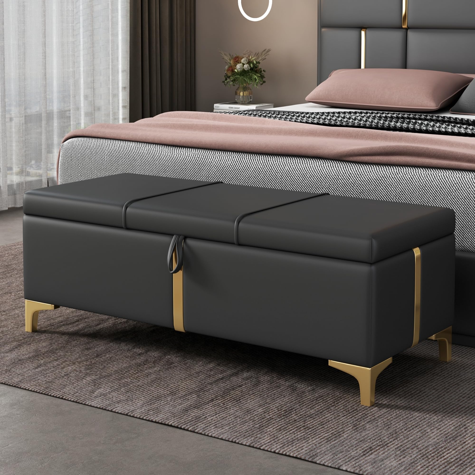 Amazon.com: ODUWA Storage Bench End of Bed,Upholstered Storage Ottoman ...