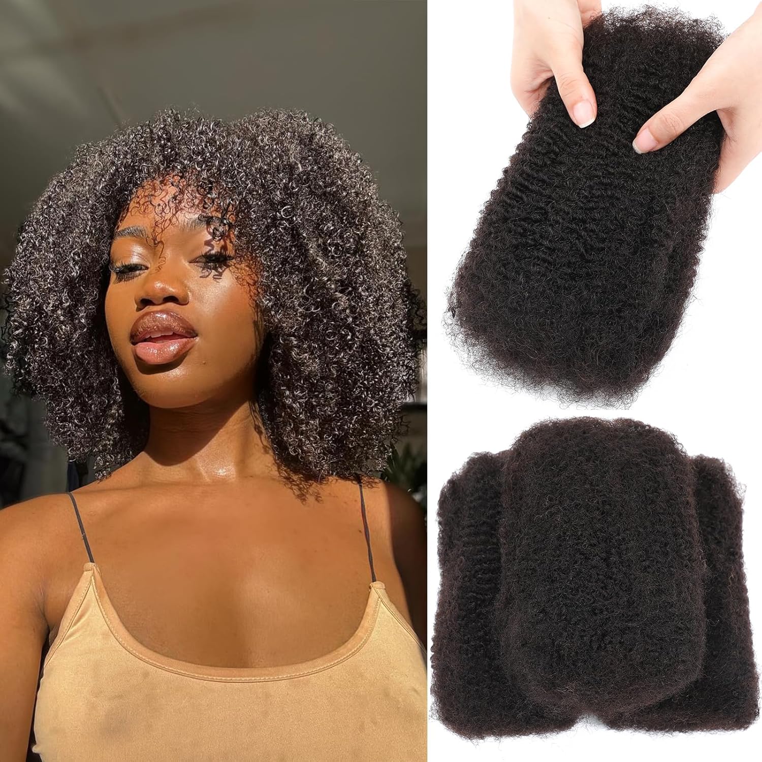 Alaleibaby Afro Kinkys Bulk Human Hair 10 Inch 3 Bundles 100％ Human ...