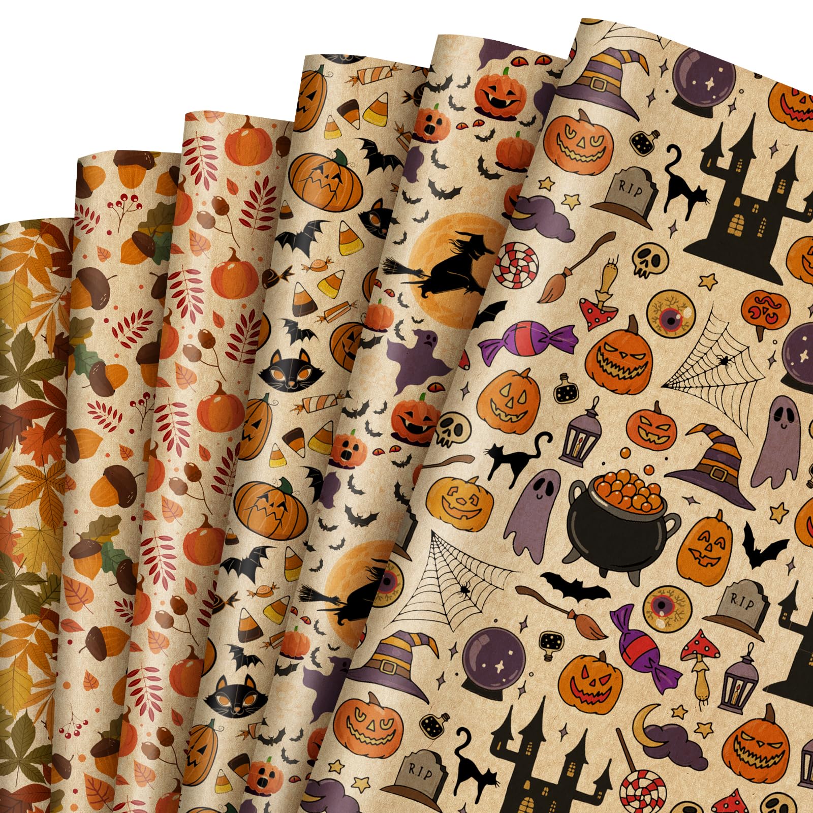 Amazon.com: Whaline 12 Sheet Halloween Fall Kraft Wrapping Paper ...