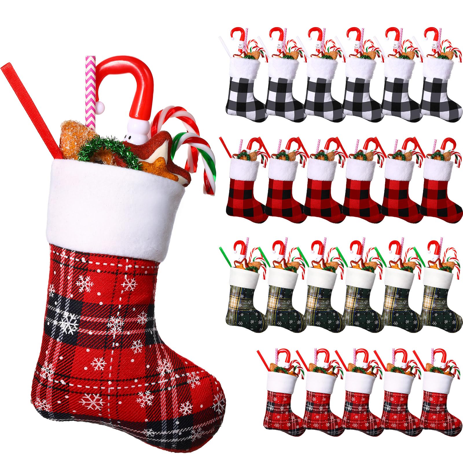 Amazon.com: Honoson 48 Pieces 7 Inch Christmas Stockings Bulk Mini ...