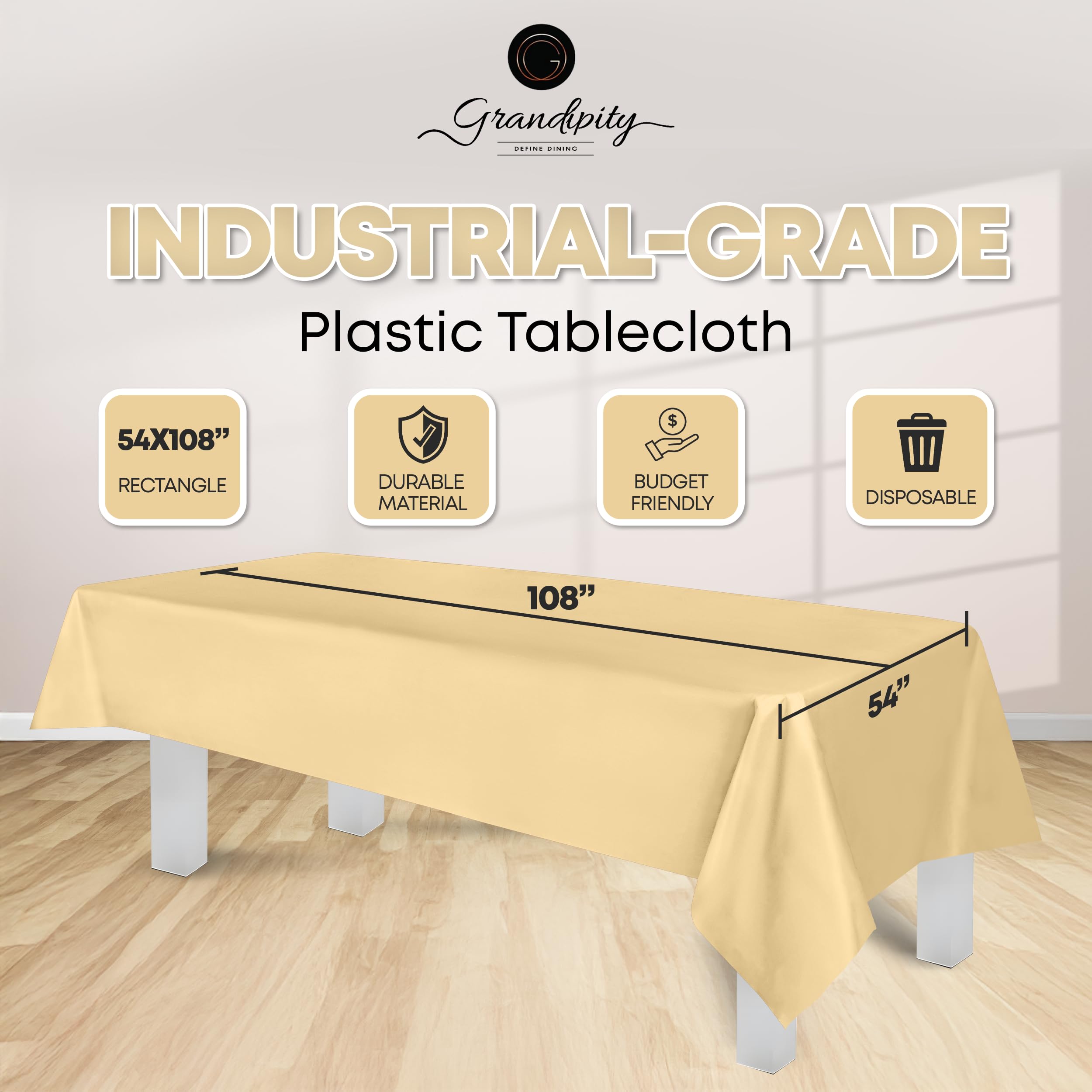 Snapklik.com : Grandipity Ivory Plastic Table Cloth Disposable