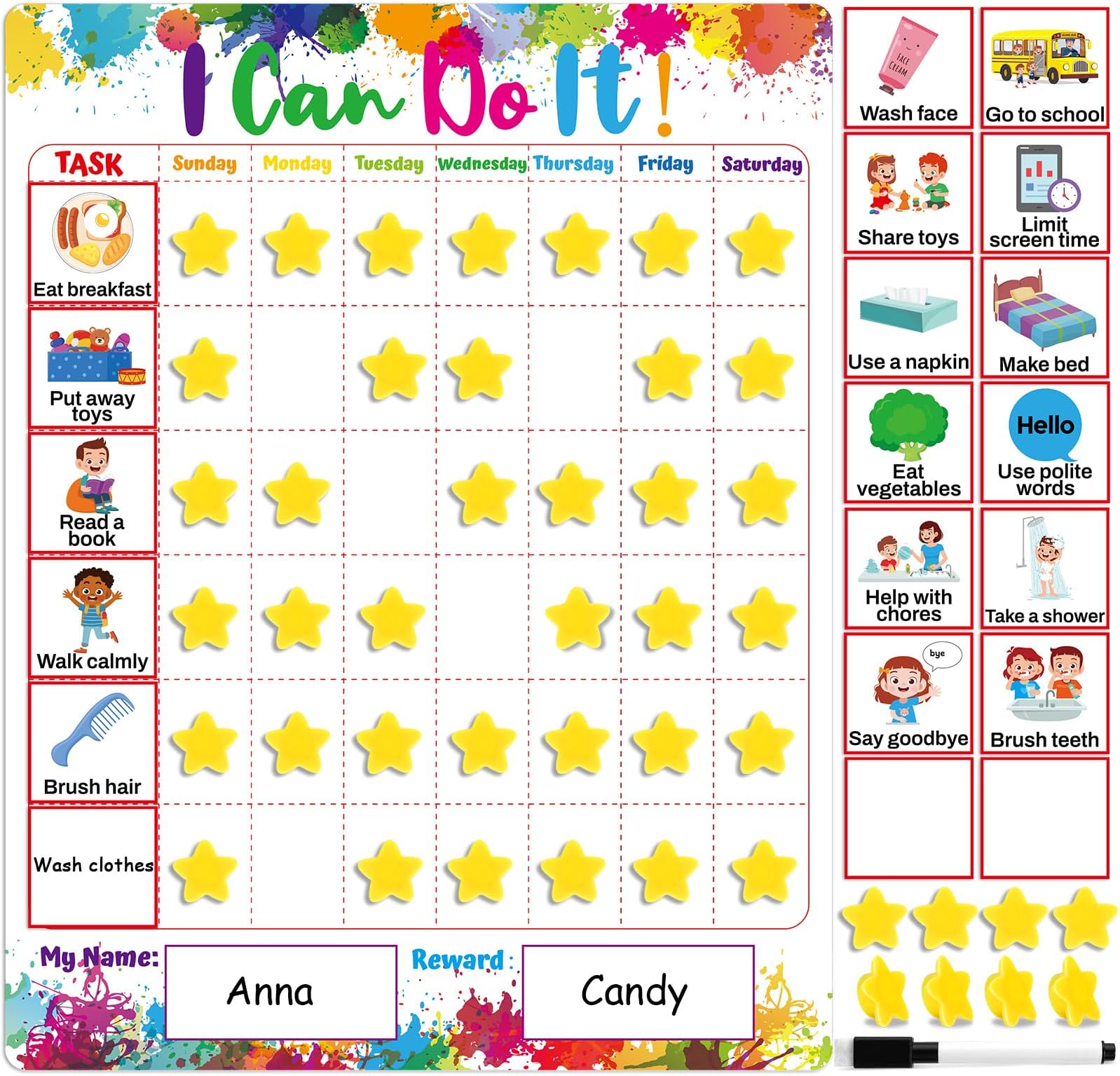 Amazon.com: Fuyoooo 12 Pack I Can Do It Token Board Magnetic Reward ...