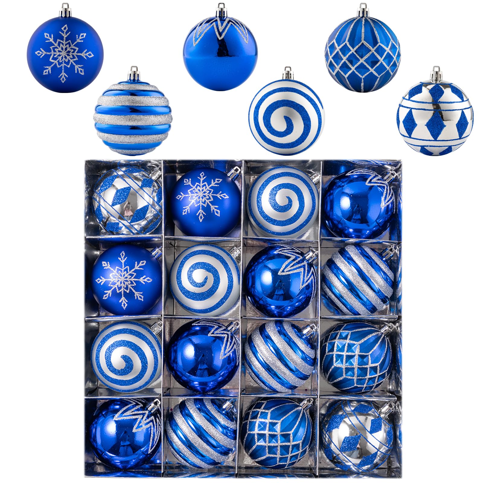 Amazon.com: 16PCS Blue and Silver Christmas Ornaments, 80mm/3.15" Large ...