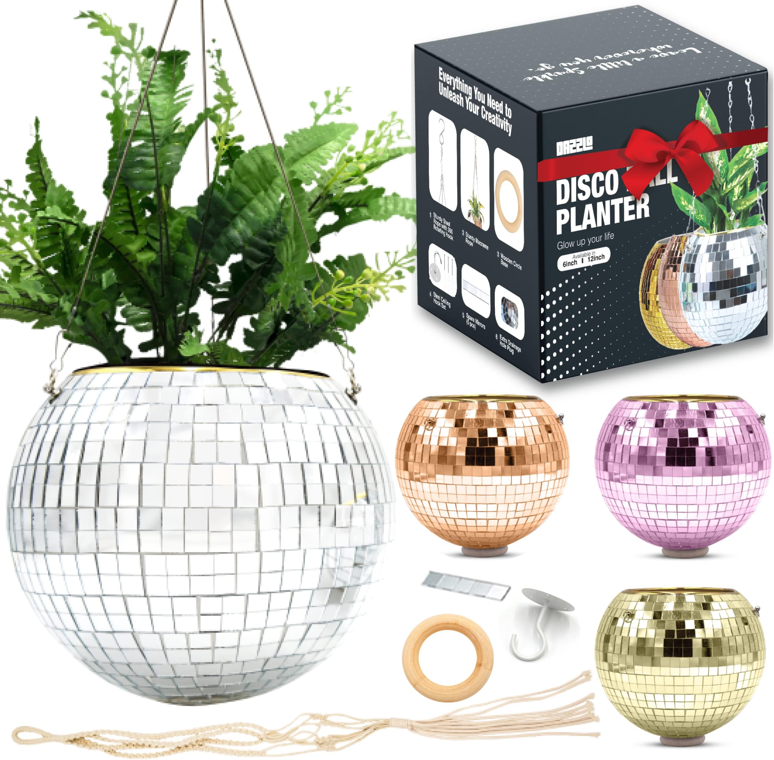 Amazon.com : Dazzlo Hanging Disco Ball Planter 6" - Disco Planter with ...