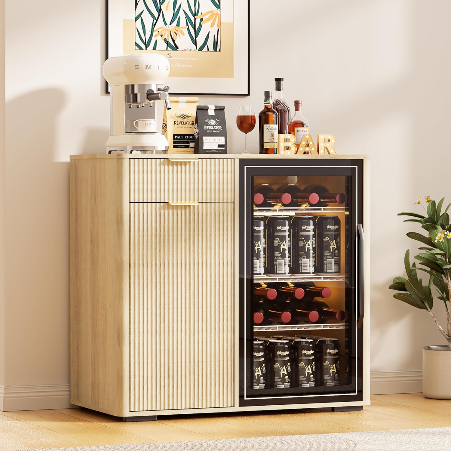 Amazon.com: AHB Coffee Bar Cabinet with Mini Fridge Space, Liquor Bar ...