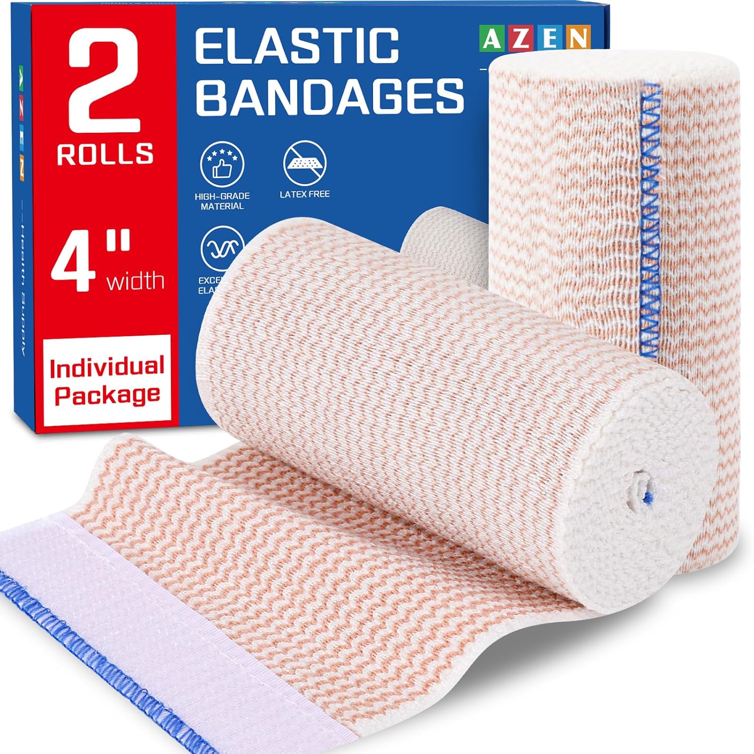 Amazon.com: AZEN 4in Premium 2 Pack Elastic Bandage Wrap, Compression ...
