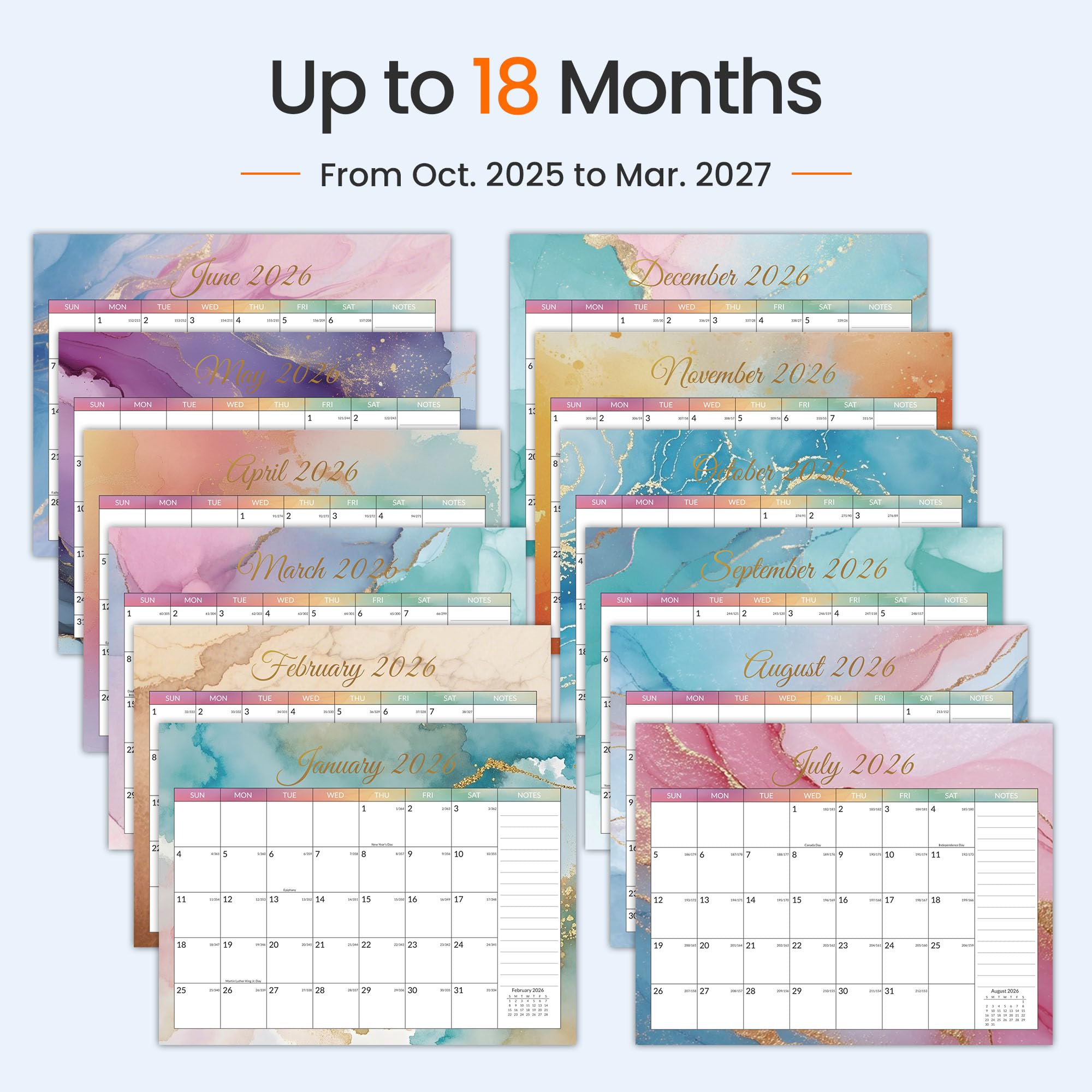 Snapklik.com : SUNEE 2026 Calendar Wall, 18 Months Hanging Monthly 2026 ...