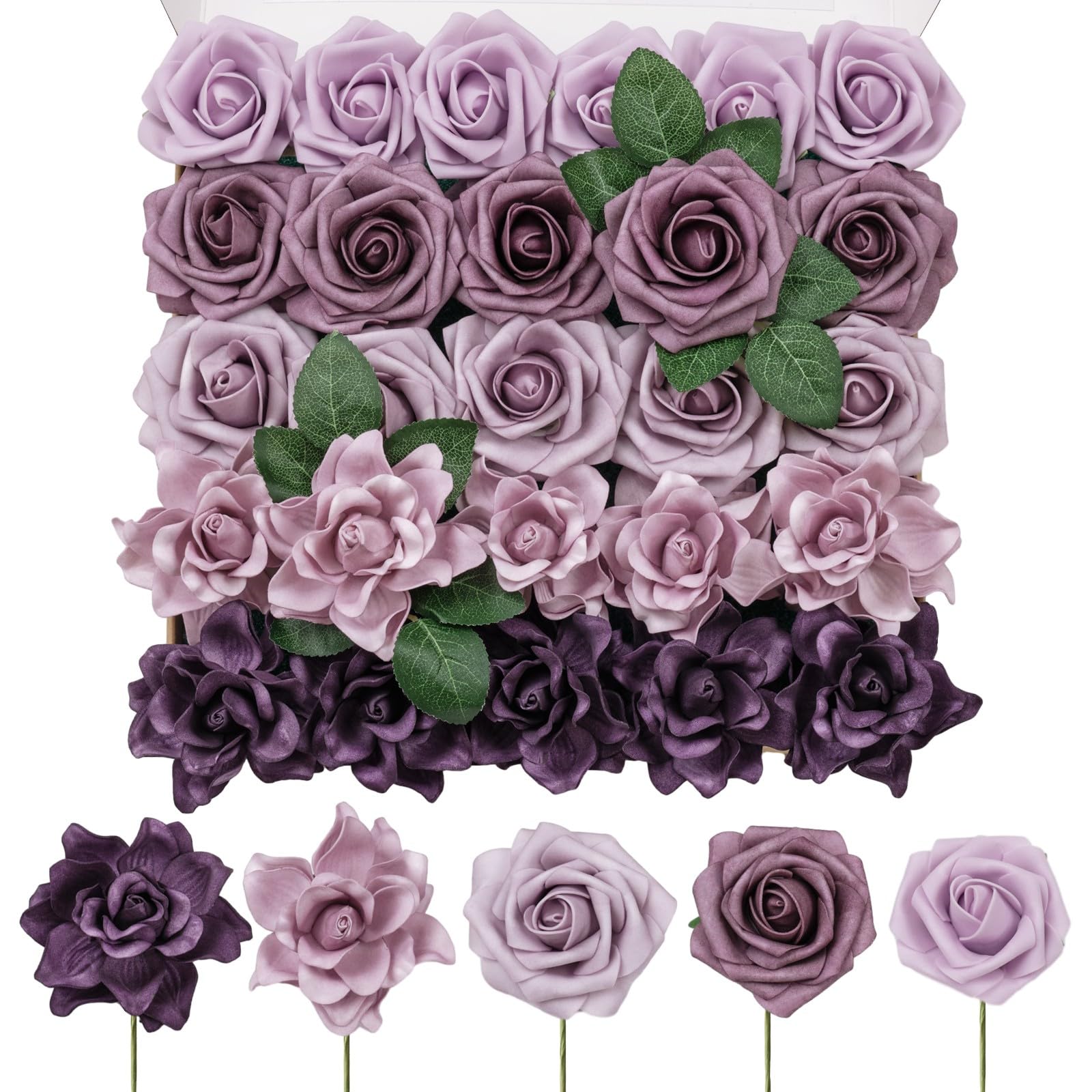 Amazon.com: TINGE TIME Dark Purple Rose Flowers, 25pcs Artificial ...